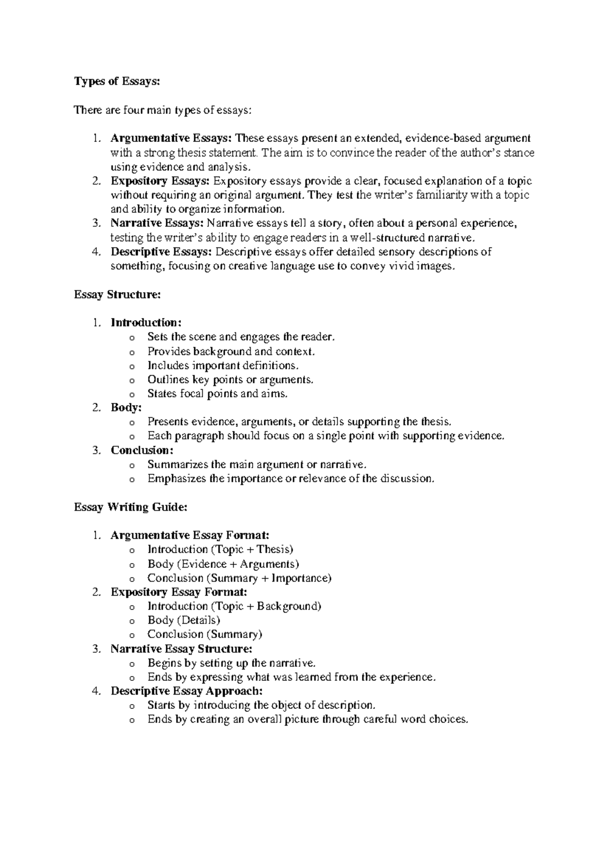Types of Essays: A Comprehensive Guide to Essay Structures - Studocu