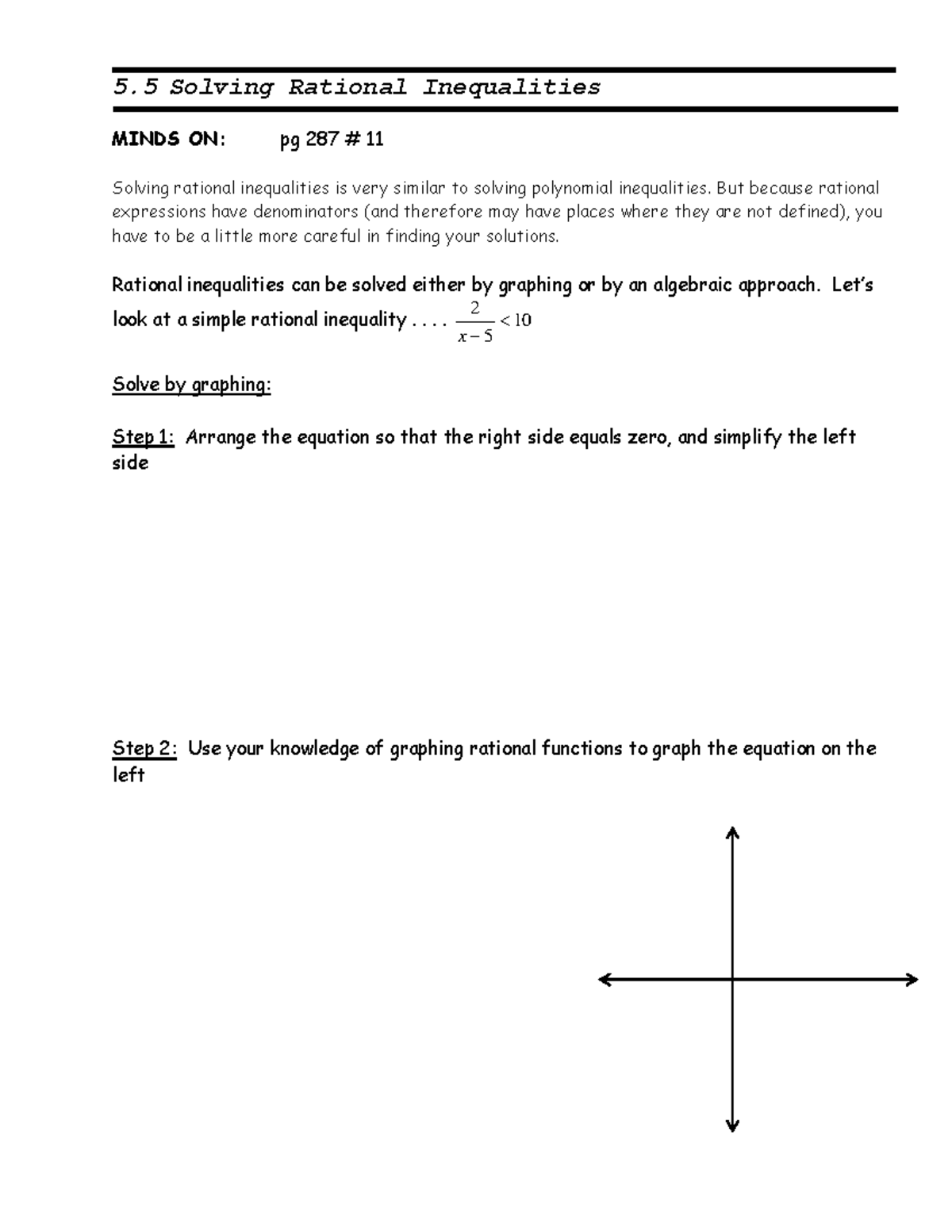 5.5 - Solving Rational Inequalities: Graphing & Algebraic Methods - Studocu