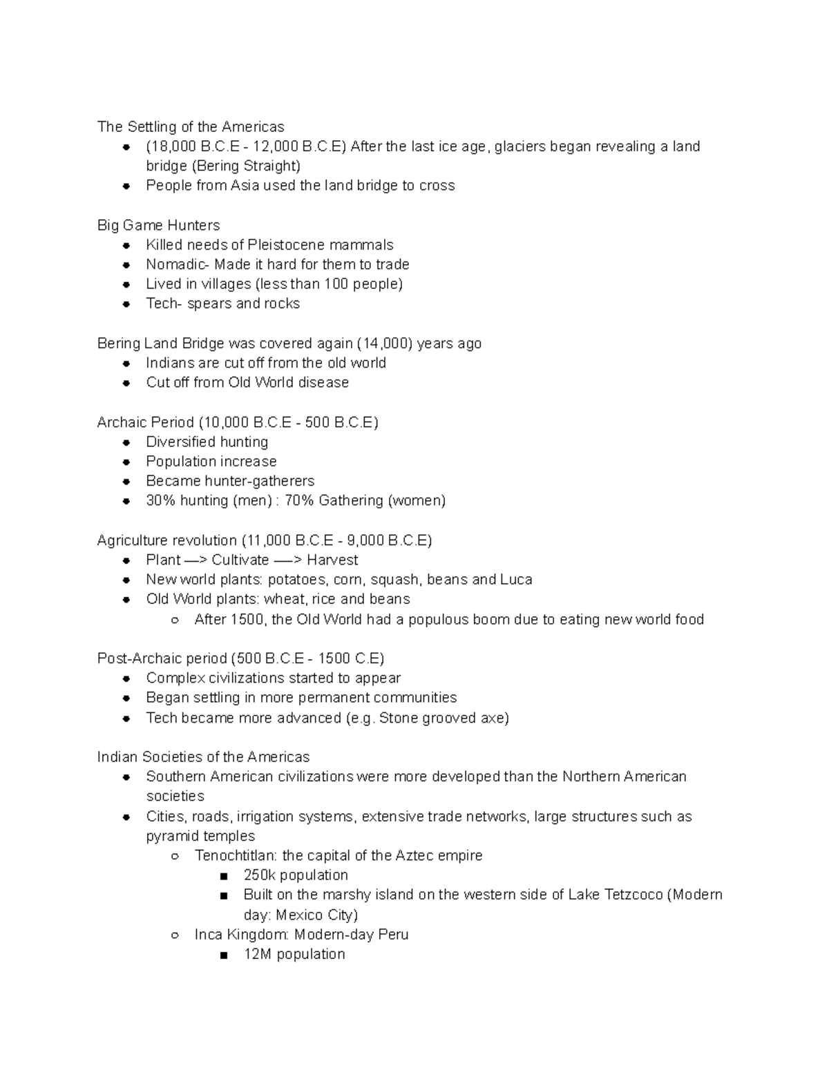 Give Me Liberty Ch. Notes: Settling of the Americas (18,000 B.C.E ...