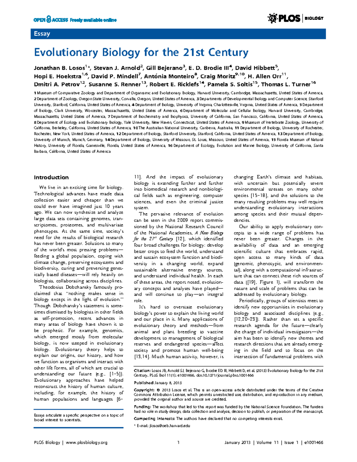 Evolutionary Biology for the 21st Century: Insights and Applications ...