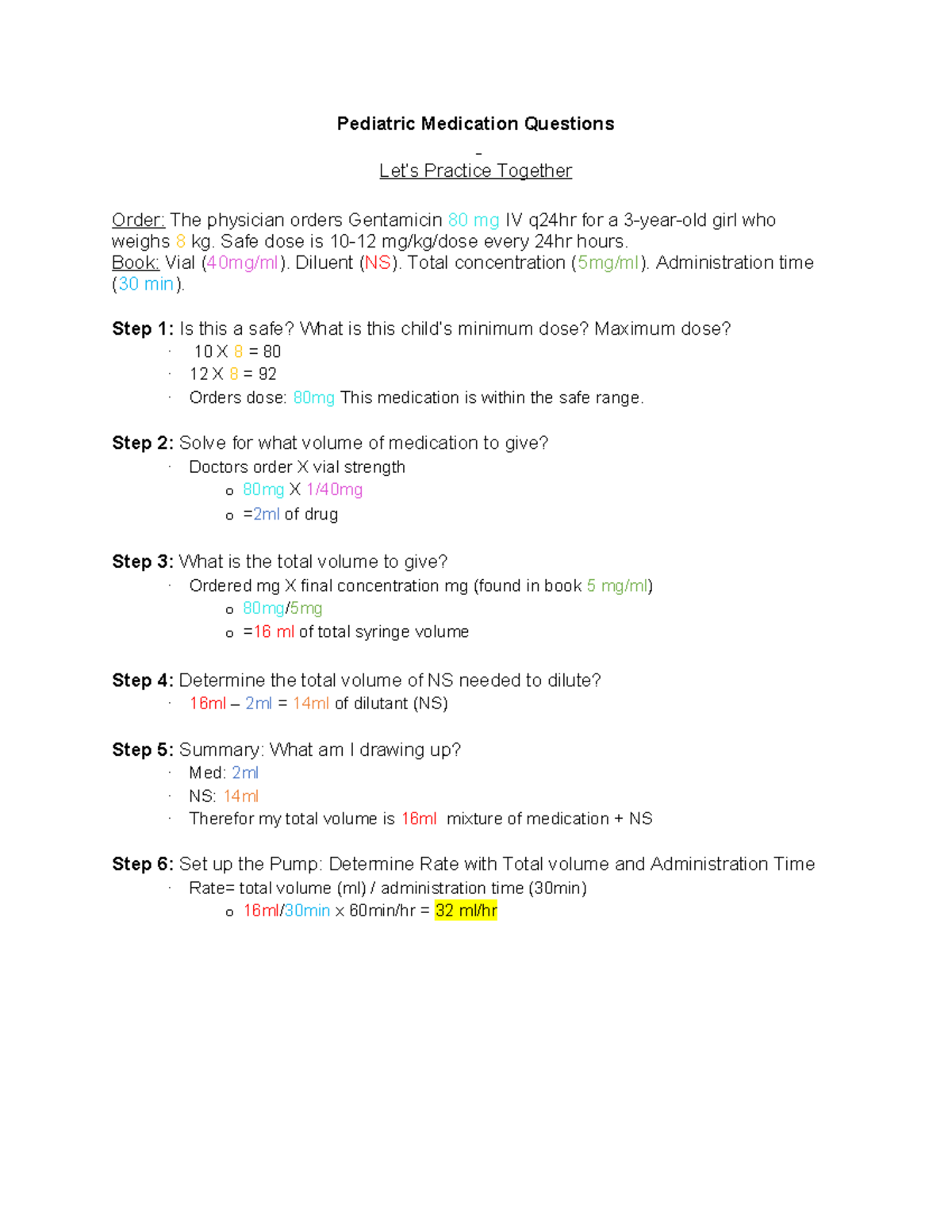 Pediatric Math Step-by-Step: Medication Dosage Practice - Studocu