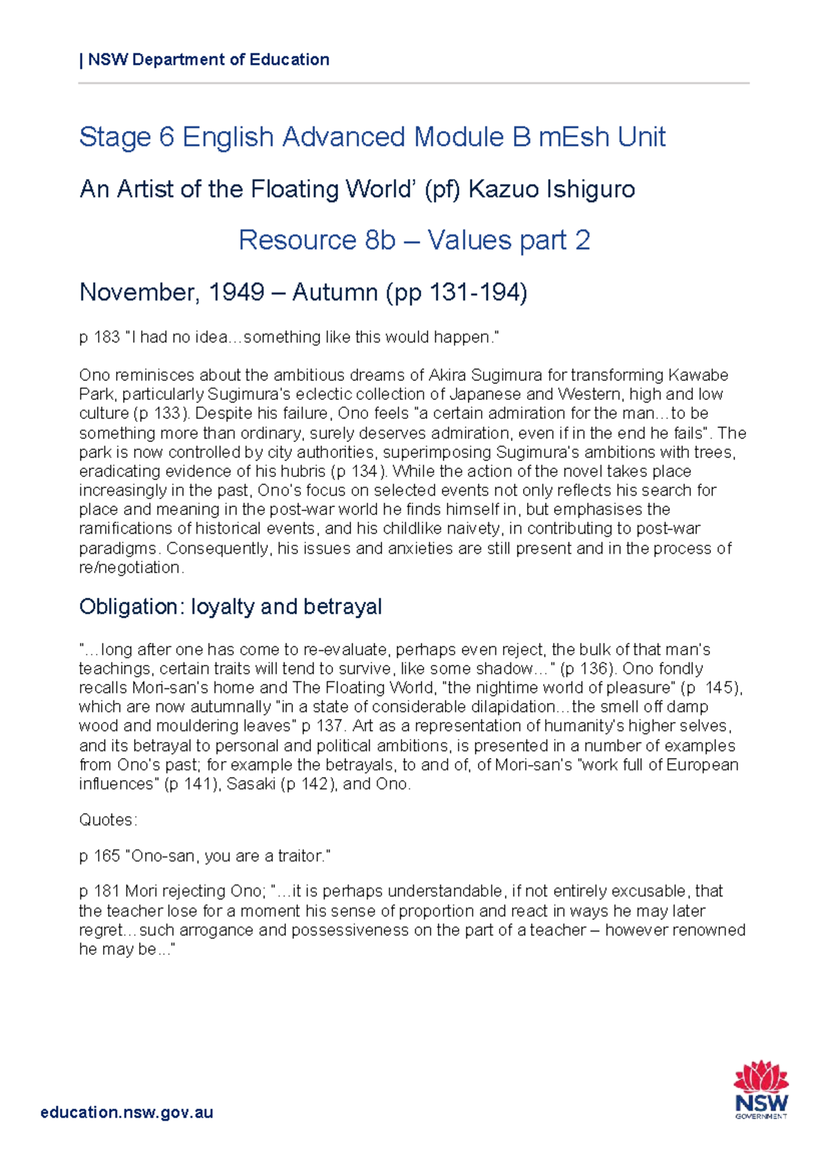 English Advanced Module B: An Artist of the Floating World Resource 8b ...