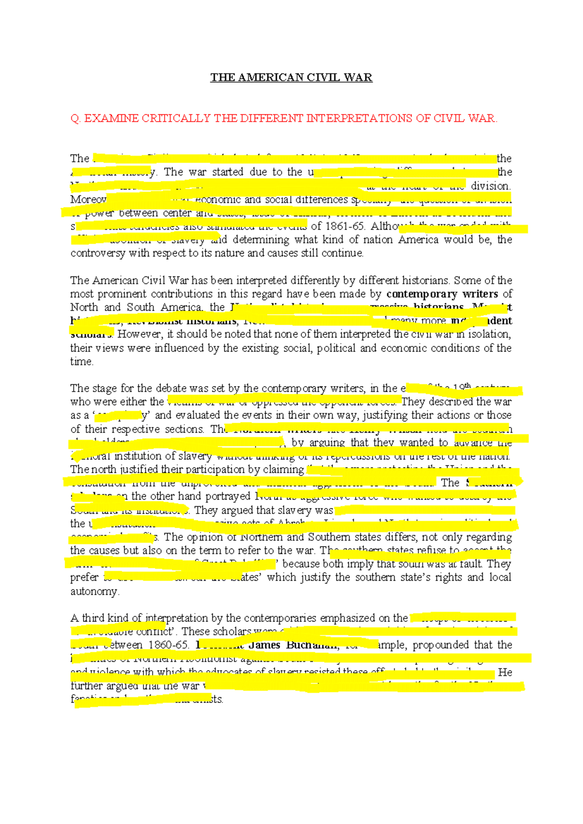 UNIT 6 Historiography 2 highlighted - THE AMERICAN CIVIL WAR Q. EXAMINE ...