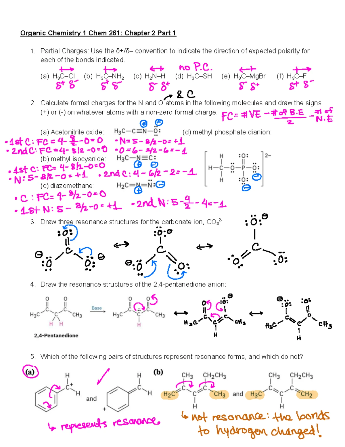 Chem 261: Organic Chemistry 1 Chapter 2 Part 2 Worksheet Analysis - Studocu