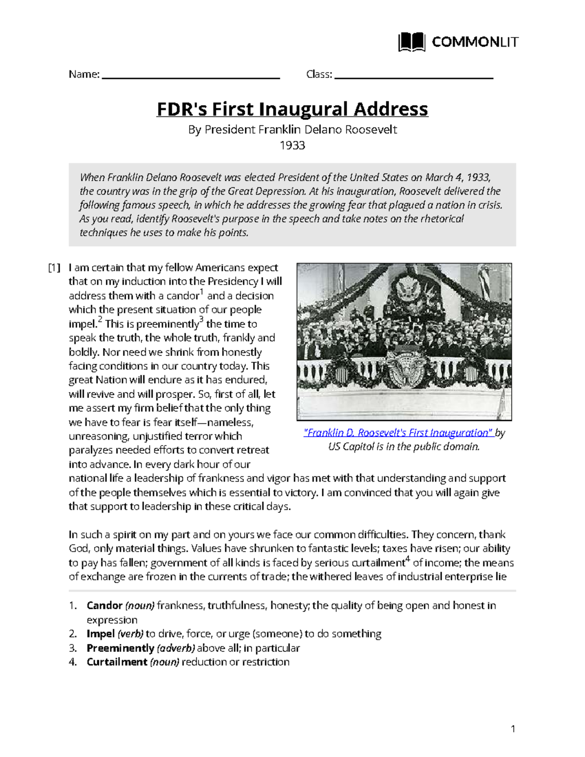 FDR's First Inaugural Address (1933) - Analysis & Rhetorical Techniques ...