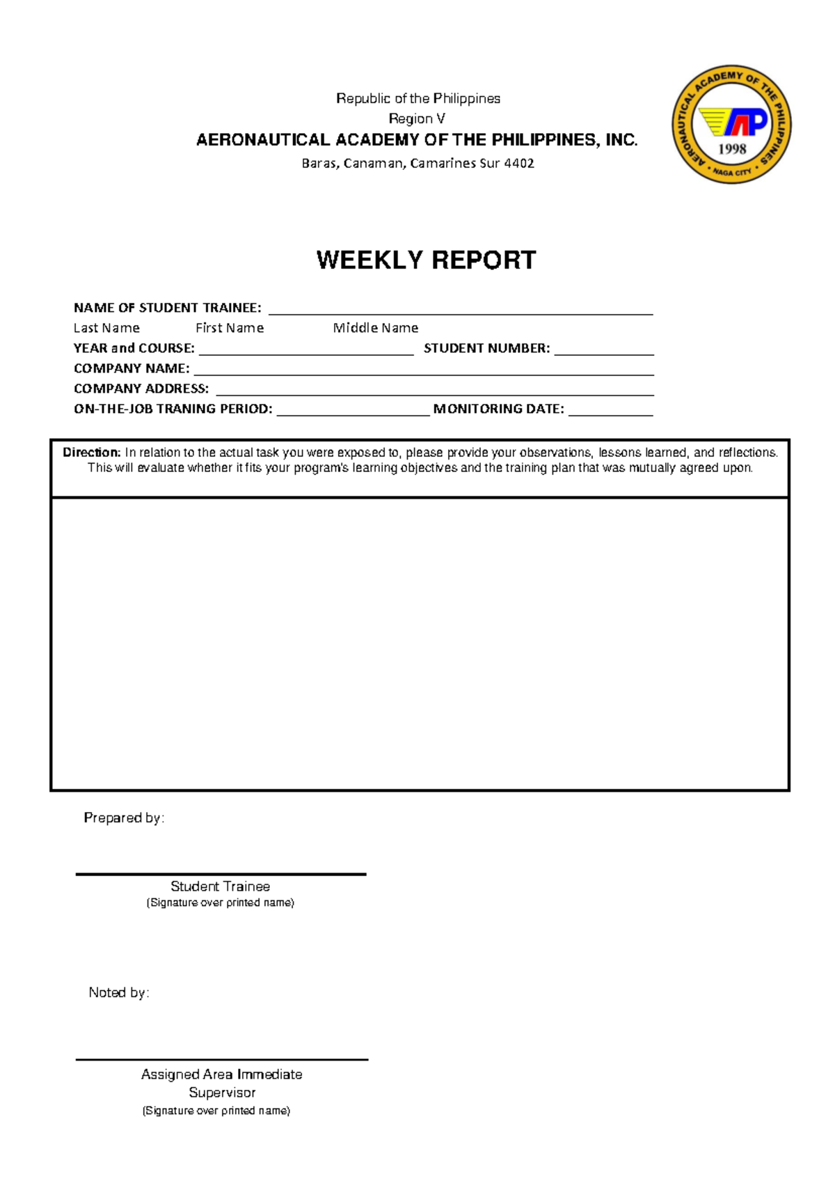 AAP-LTP OJT Weekly Report Batch 1 - Republic of the Philippines Region ...