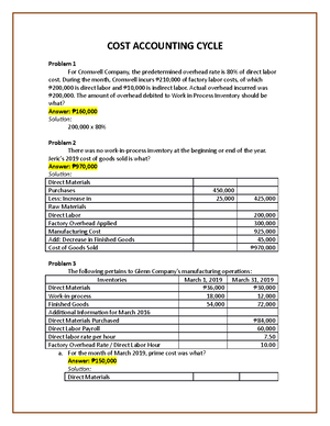 Pdfcoffee - Cost Accounting Chapter 6 process costing practice problems - PRACTICAL ACCOUNTING 2 ...