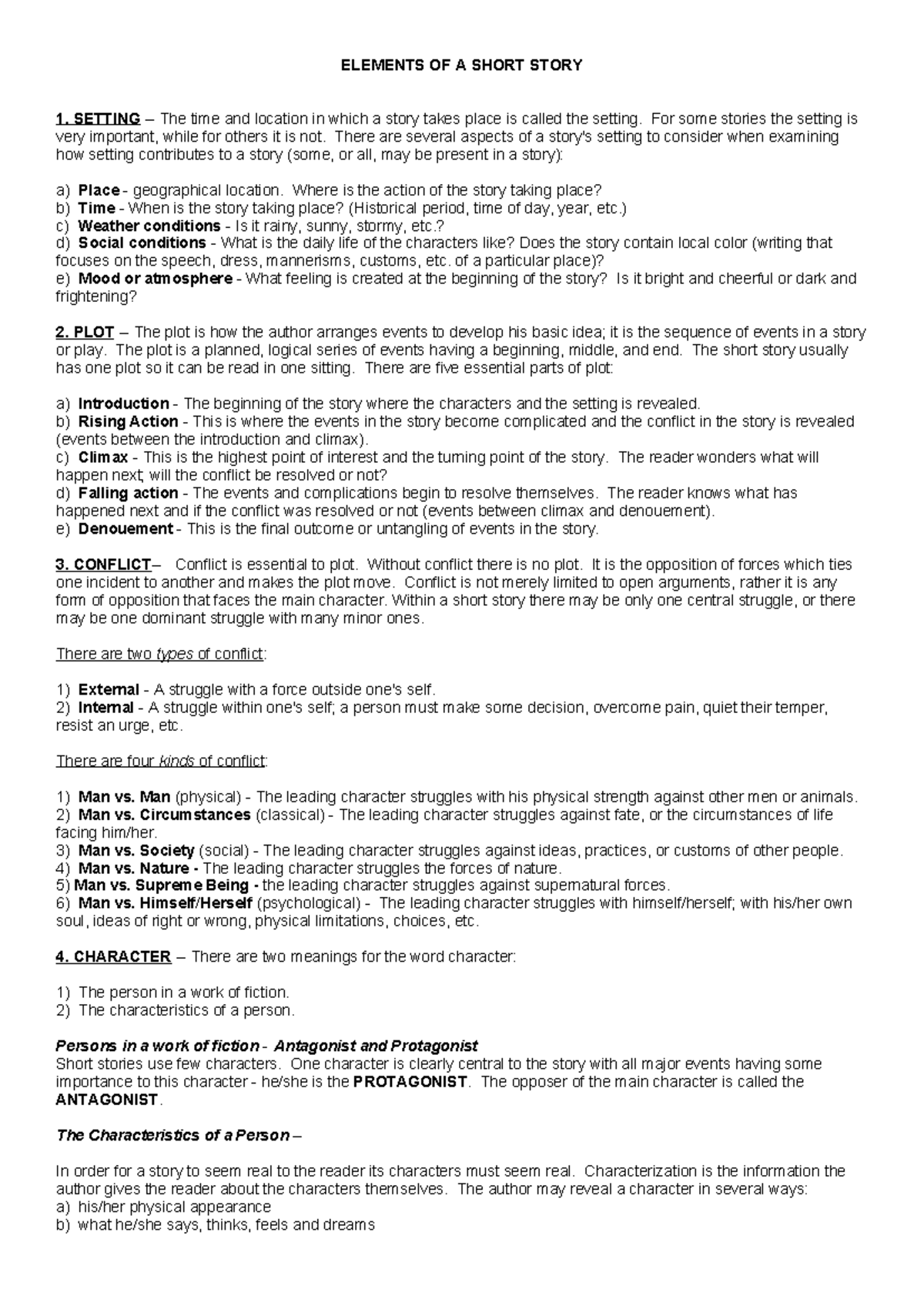 Elements of a Short Story: Key Components and Analysis - Studocu