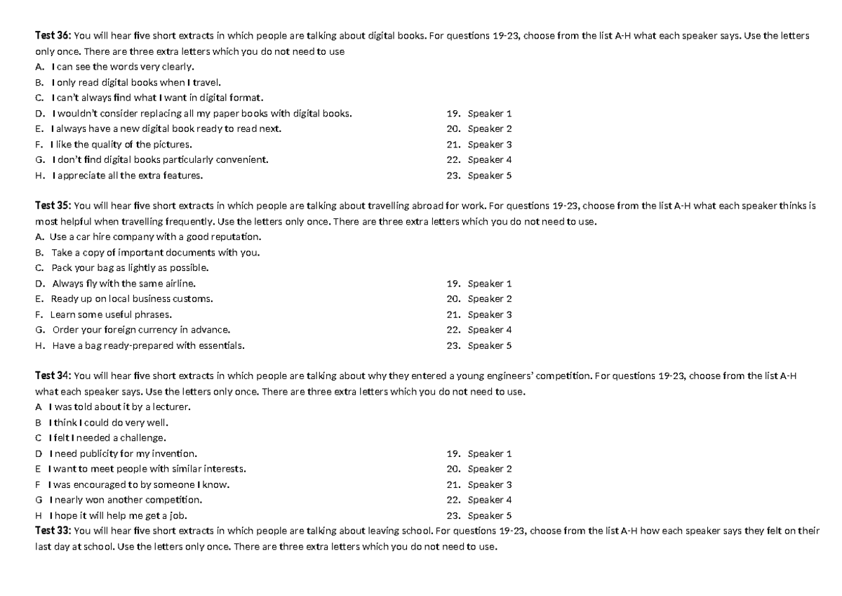 FCE Listening Practice Tests - Extract Analysis for Question Choices ...