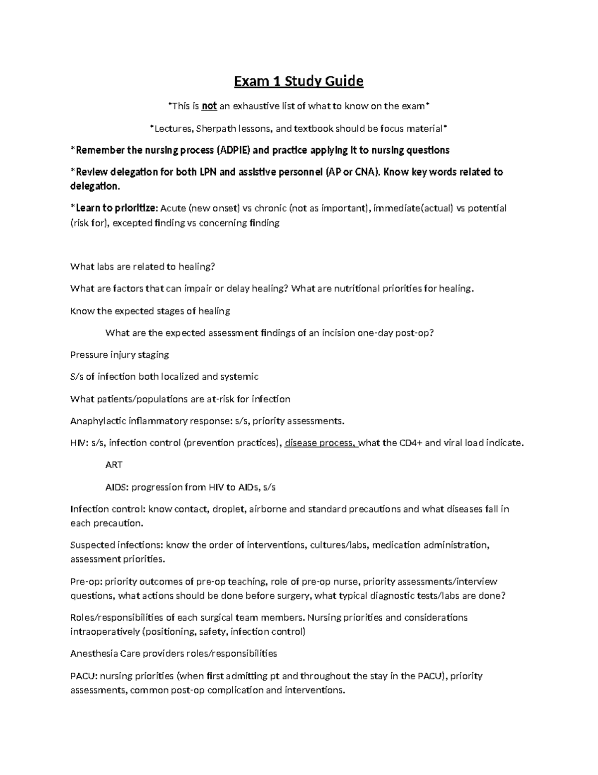 Nursing Exam 1 Study Guide: Key Concepts & Priorities for ADPIE - Studocu