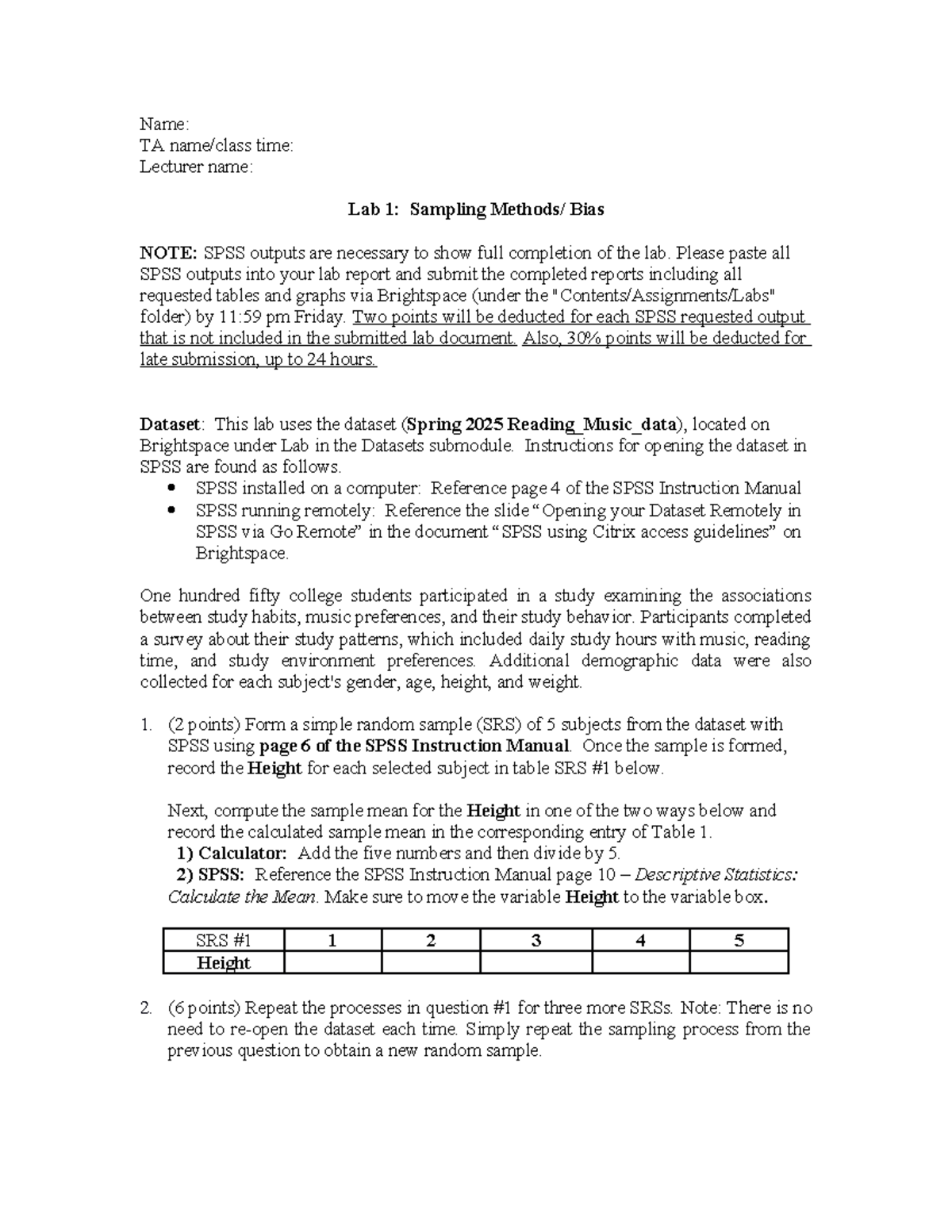 Lab 1: Sampling Methods and Bias (Spring 2025) - Final Report Guide ...