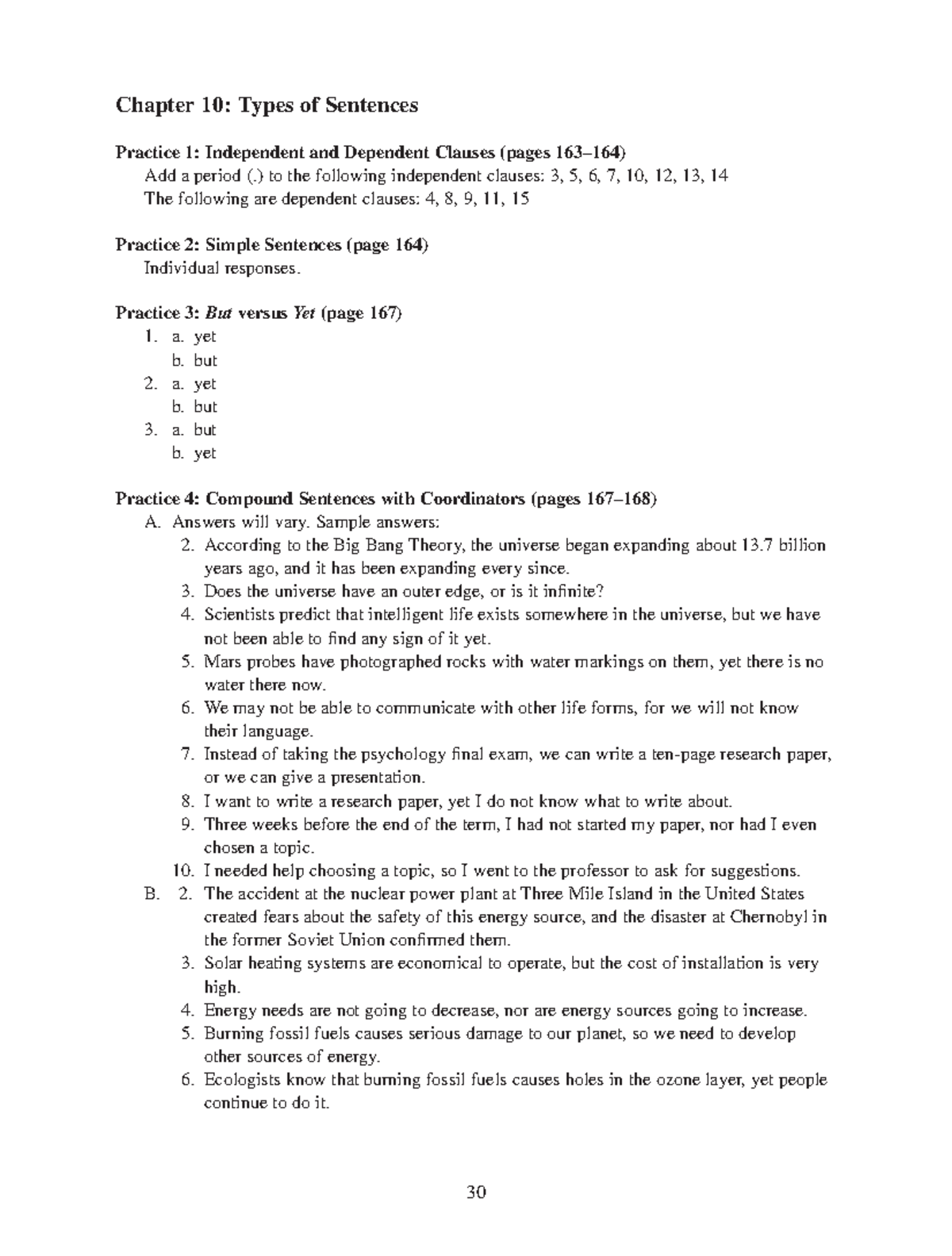 Chapter 10: Types of Sentences Practice Keys (Independent & Dependent ...