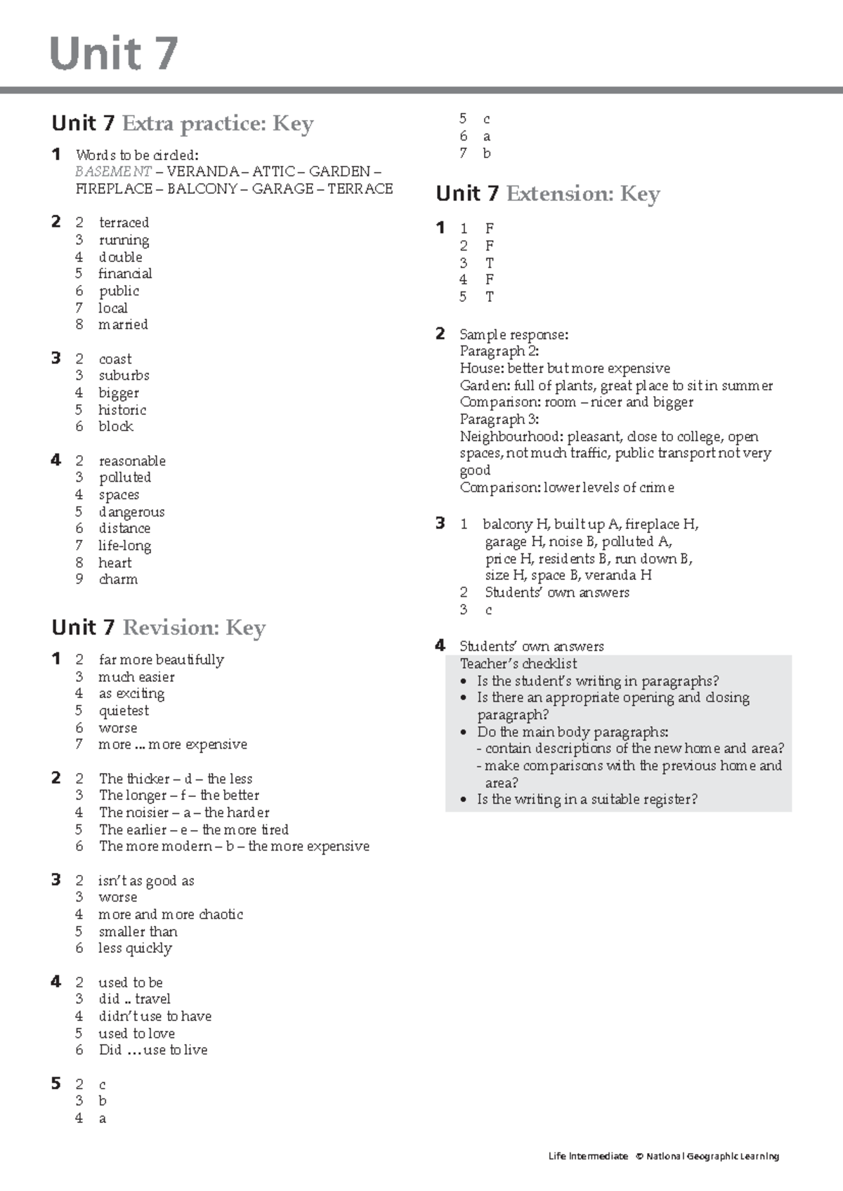 Unit 7 Answer Key - Life Intermediate (Tiếng Anh) - Studocu