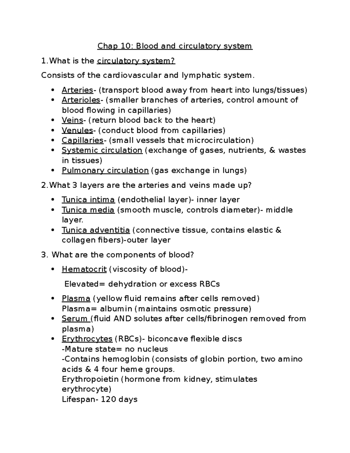Chap 10: Blood & Circulatory Disorders - Key Concepts & Functions - Studocu