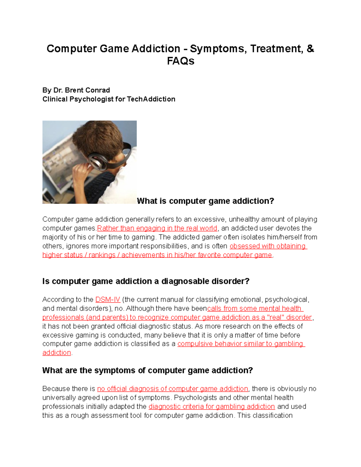 Computer Game Addiction Symptoms Treatme - Computer Game Addiction ...