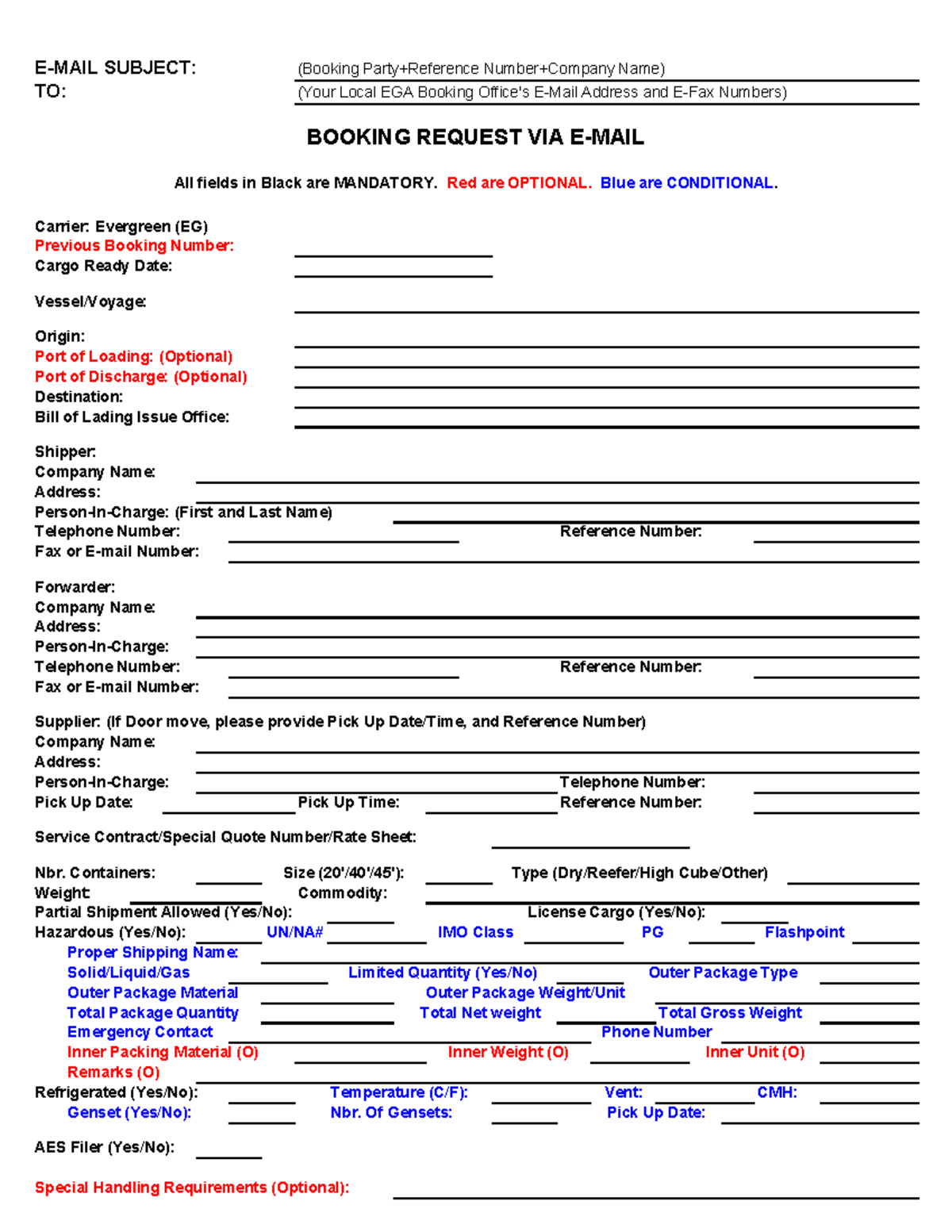 Booking Request Form for Evergreen (EG) Shipping - Studocu
