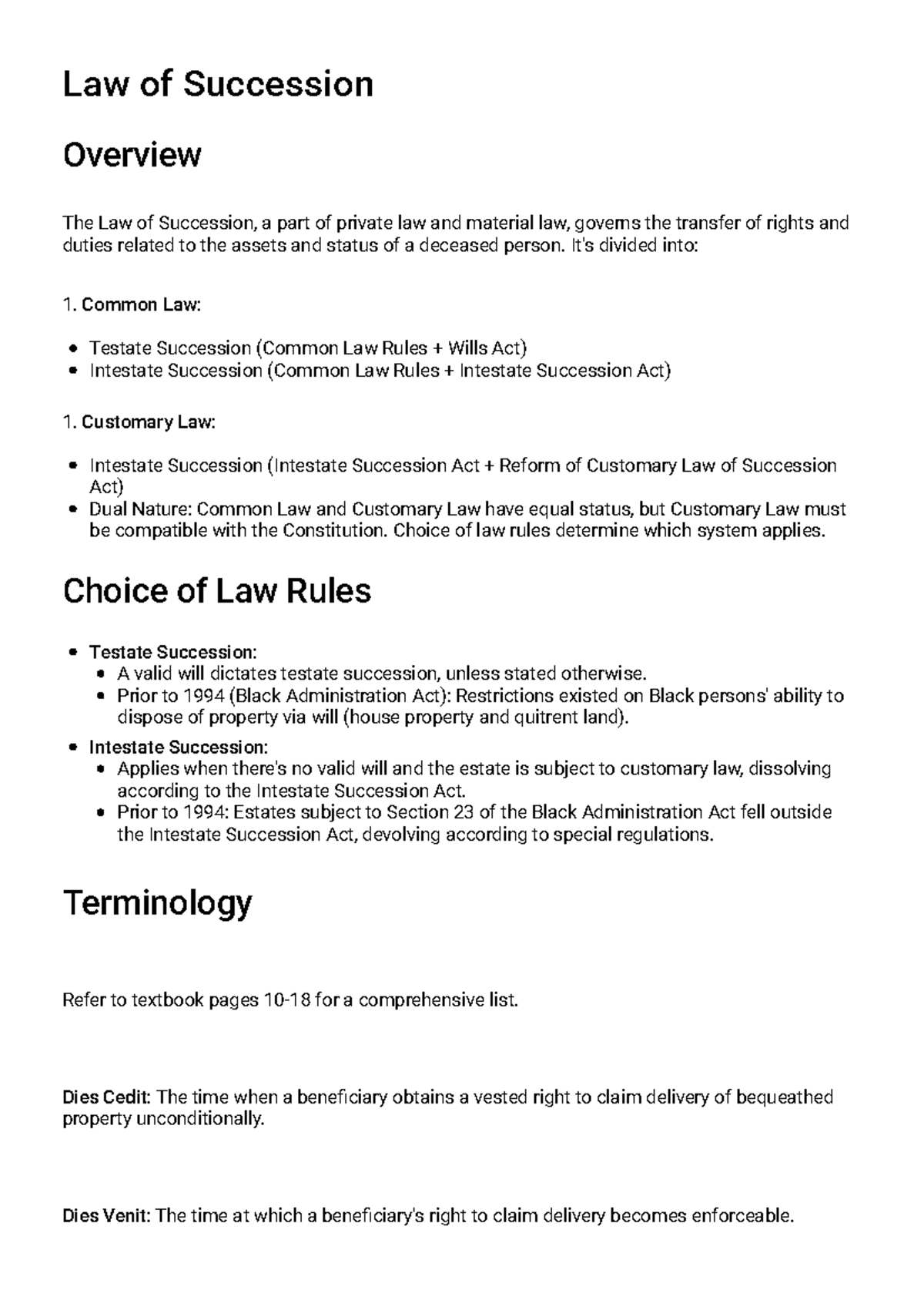 Law of Succession (LAW 101) Study Notes - Comprehensive Overview - Studocu