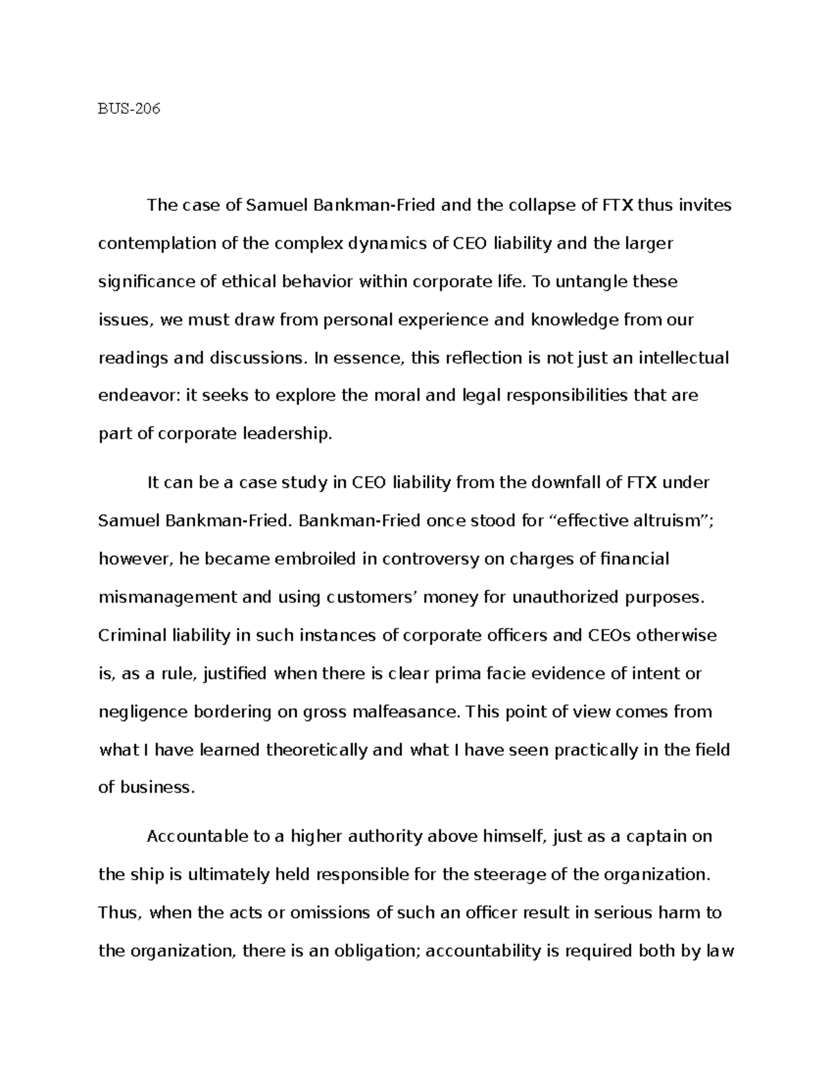 Case Study: CEO Liability and Ethics in FTX Collapse (4-1) - Studocu