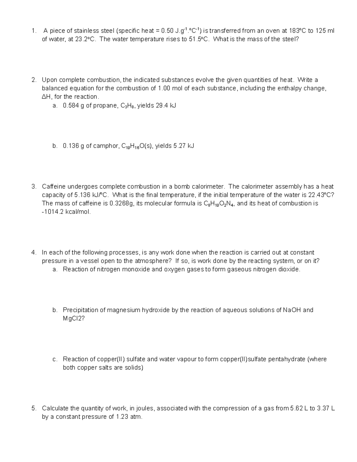 Unit 8 Thermochemistry Self-Assessment Questions and Solutions - Studocu