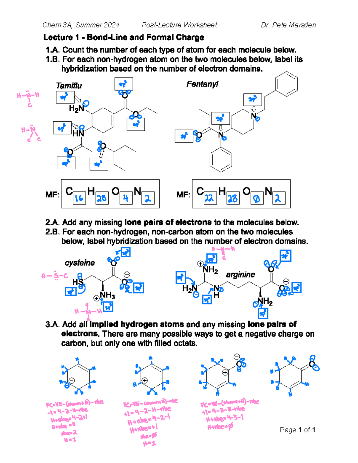 Chem 3A - Summer 2024 Post-Lecture Worksheet 1 by Dr. Marsden - Studocu
