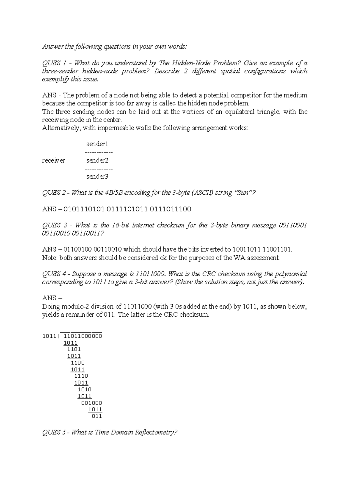 CS2204 WA3 Solutions: Hidden-Node Problem & Encoding Techniques - Studocu