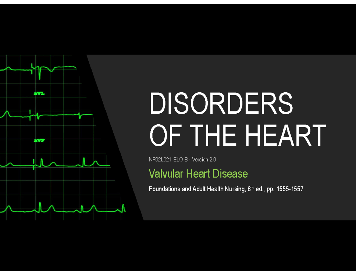 Valvular Heart Disease Overview - NP02L021 ELO B, V 2.0 - Studocu
