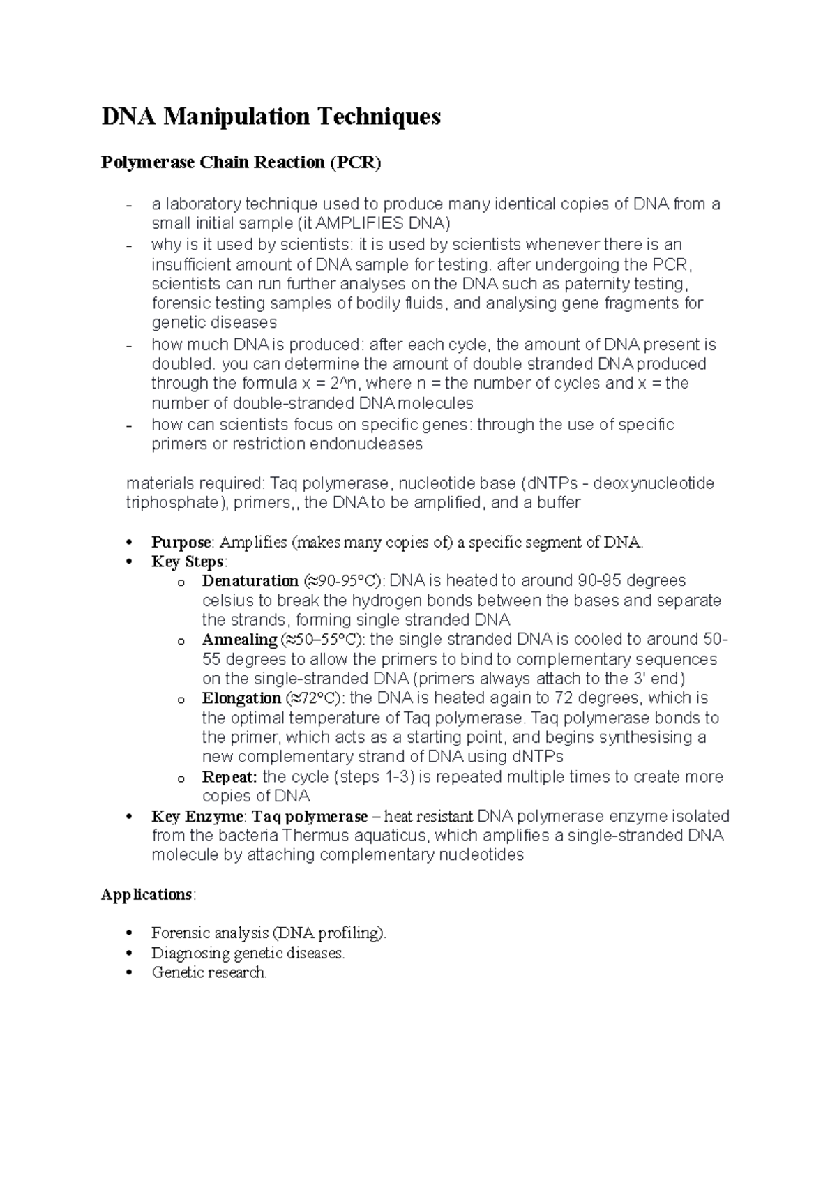 DNA Manipulation Techniques: PCR, Gel Electrophoresis & CRISPR - Studocu