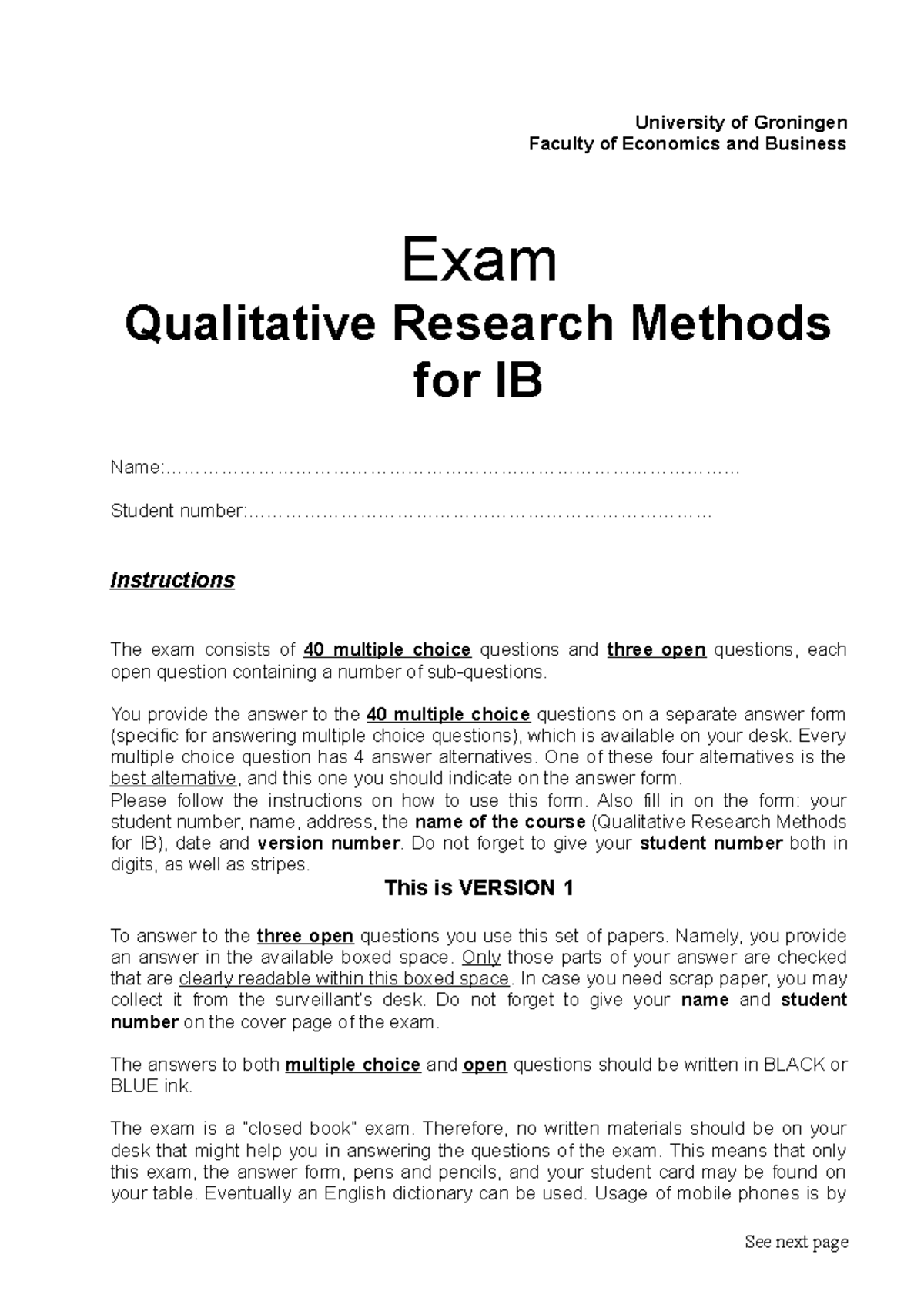 Qualitative Research Methods Exam 2017 - Sample Questions for IB ...
