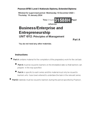 Unit 6/12: Principles of Management - Part A Preparation Guide - Jan ...