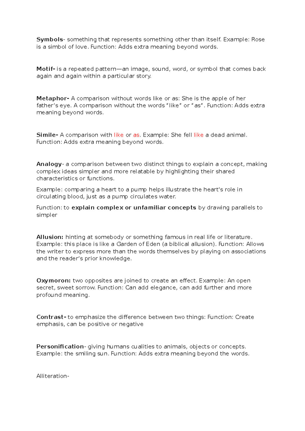 Literary Devices Overview - Hjelp Notes - Studocu