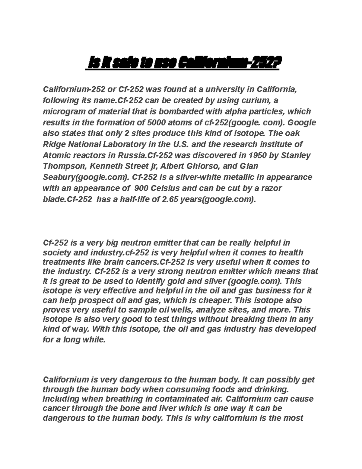 Etsey - Californium-252: Applications & Safety Concerns - Studocu