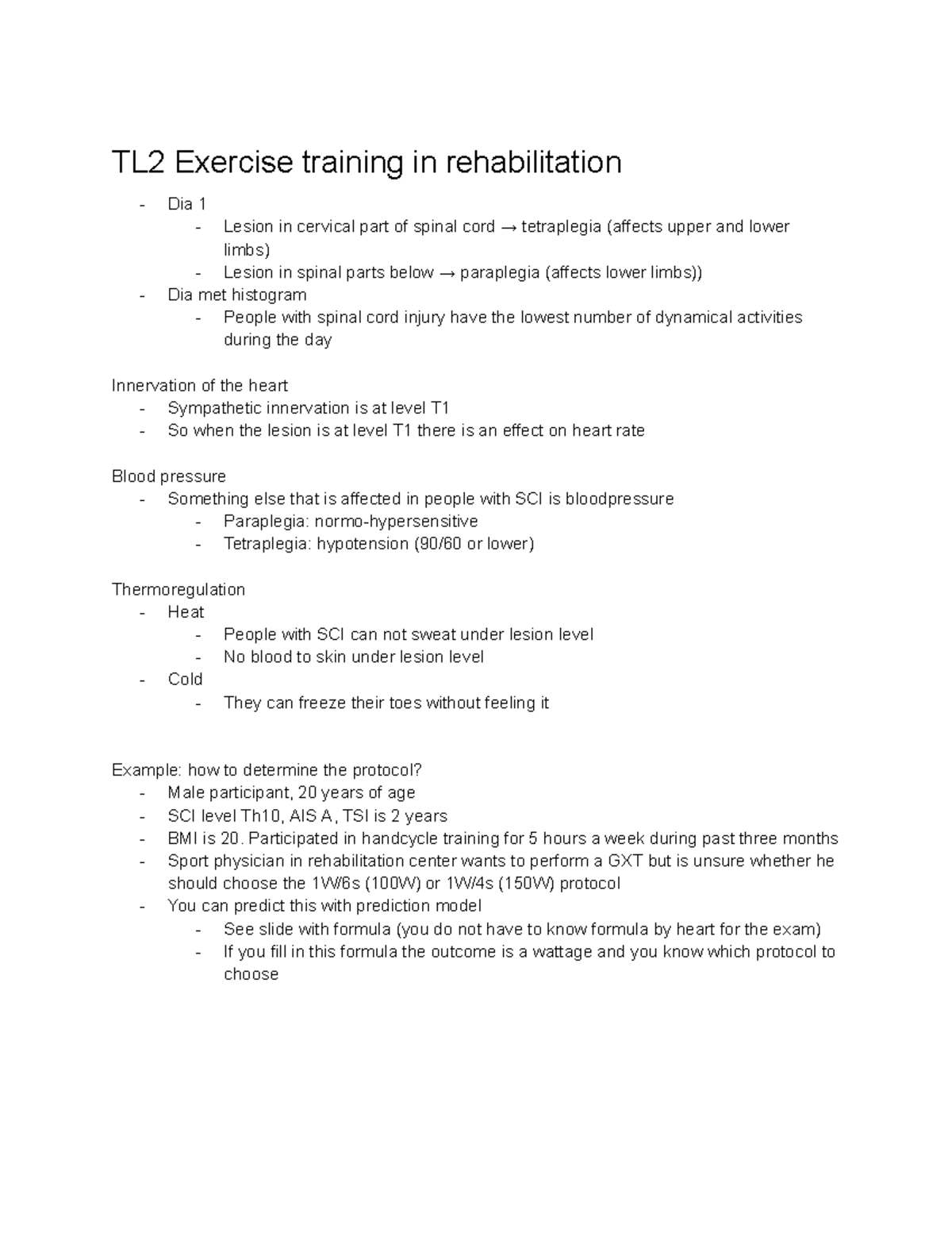TL2 Exercise Training in Rehabilitation: Spinal Cord Injury Protocols ...