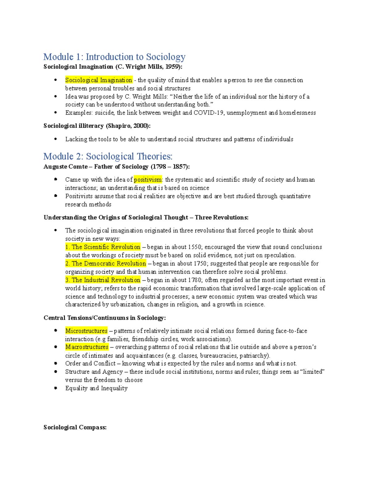 SOC 112 midterm summary (modules 1-6) - Module 1: Introduction to ...
