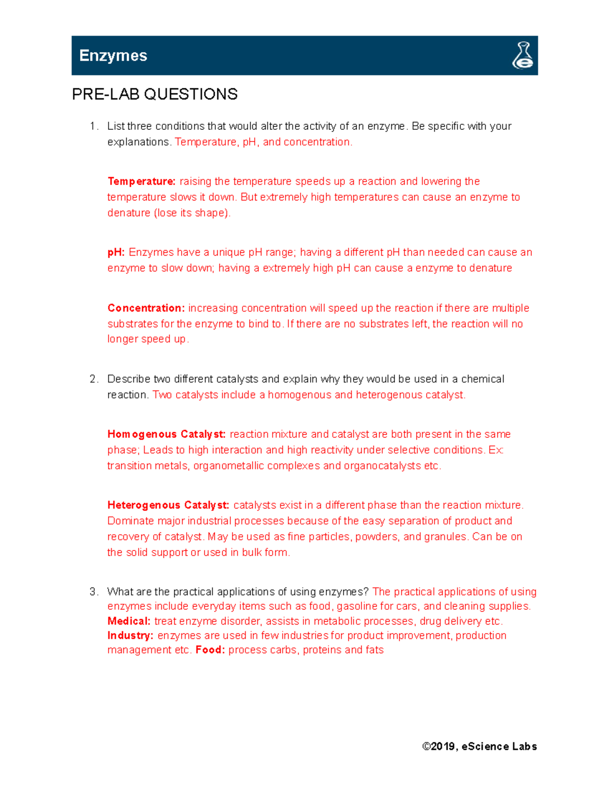 IB 1201 L05 Enzymes - lab work - PRE-LAB QUESTIONS List three ...