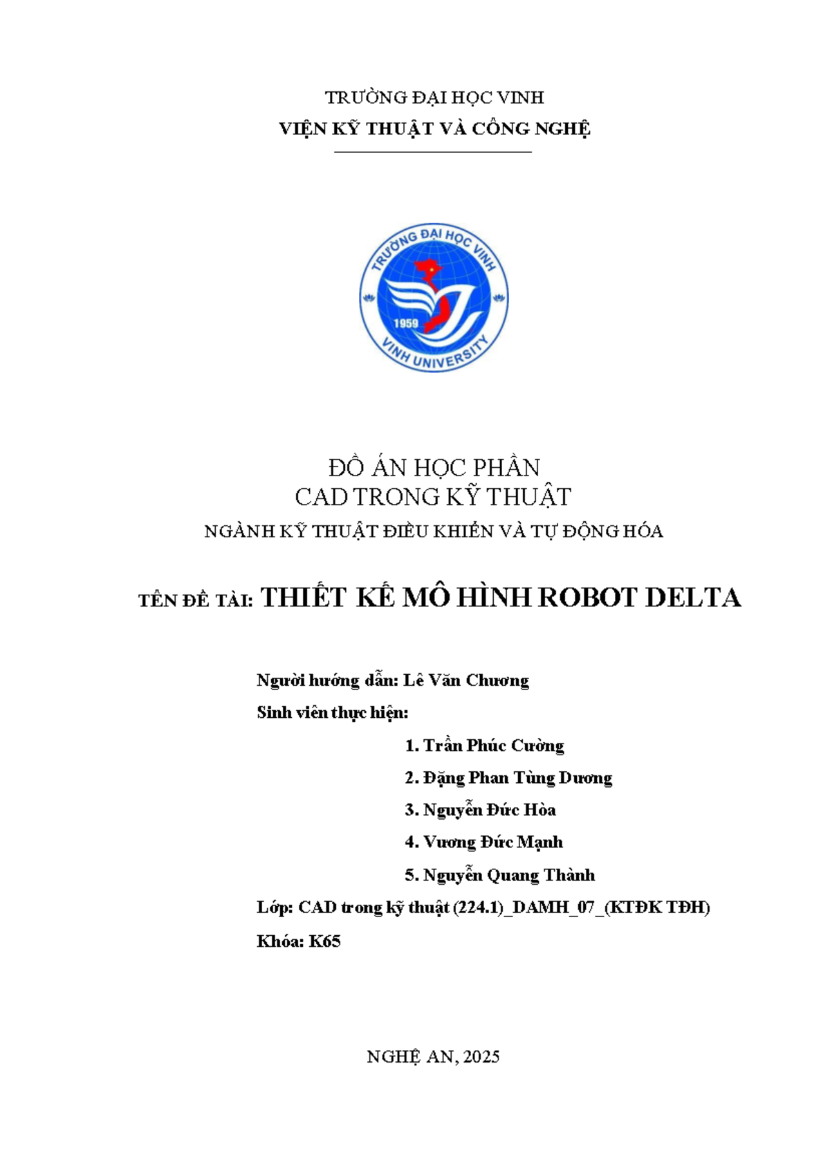 Đồ Án CAD: Thiết Kế Mô Hình Robot Delta (224.1)_DAMH_07 - Studocu