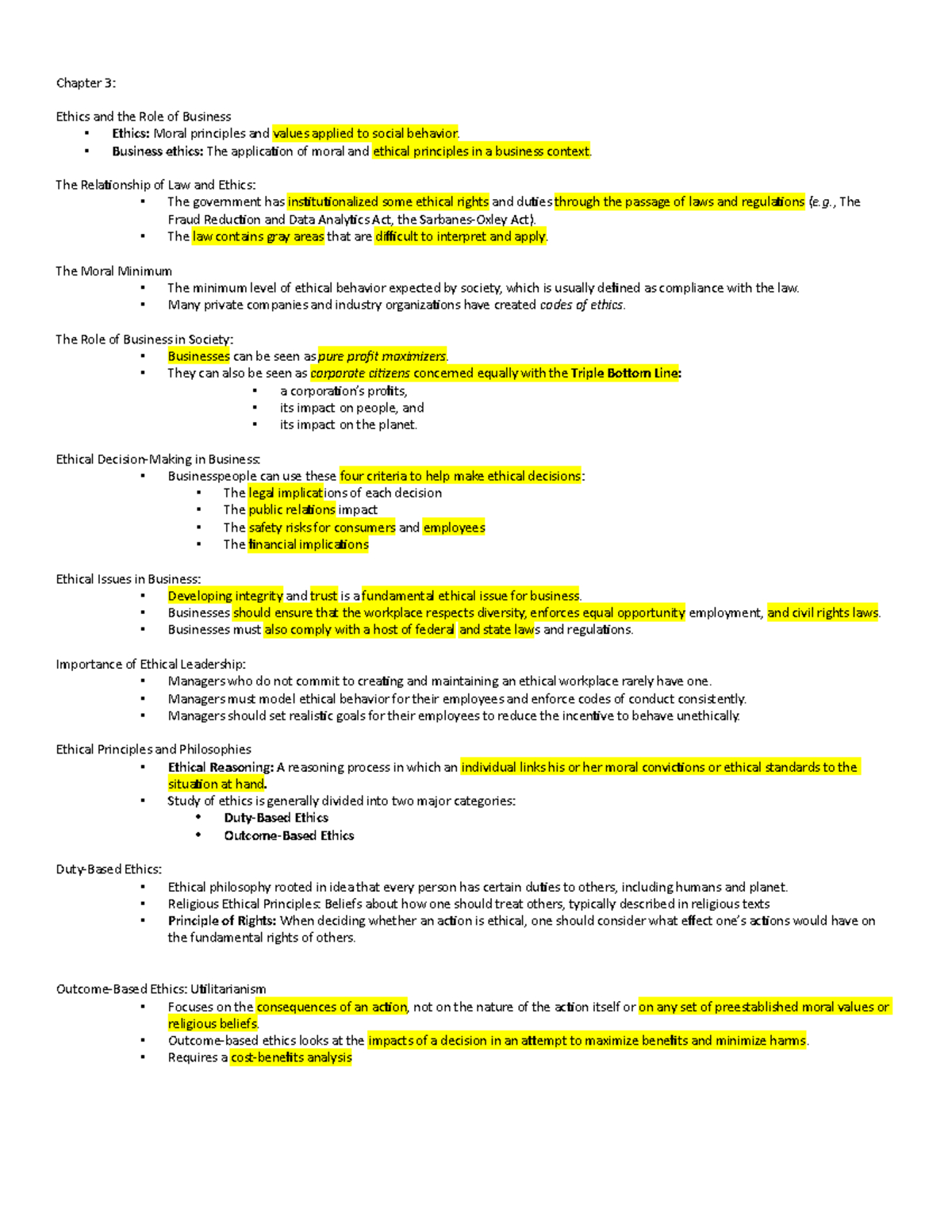 Business Ethics & Corporate Responsibility: Chapter 3 Notes - Studocu