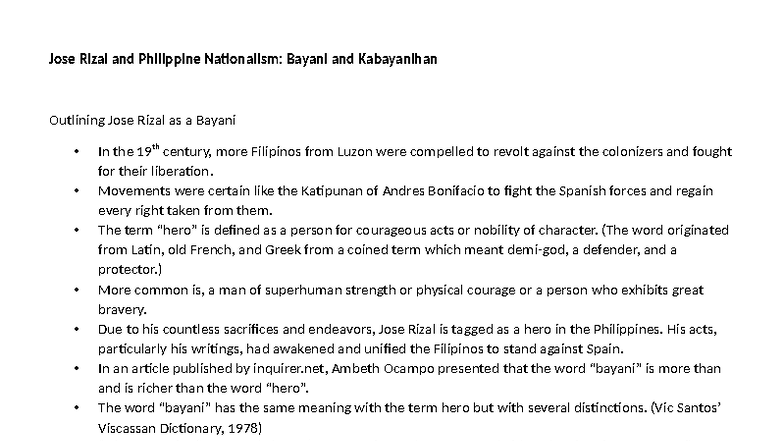 Jose Rizal and Philippine Nationalism: Understanding Bayani and Heroism ...
