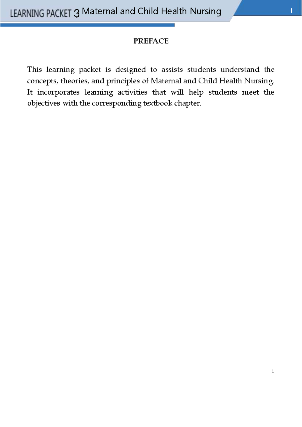 NCM 107 - Maternal and Child Health Nursing Learning Packet 2022 - Studocu