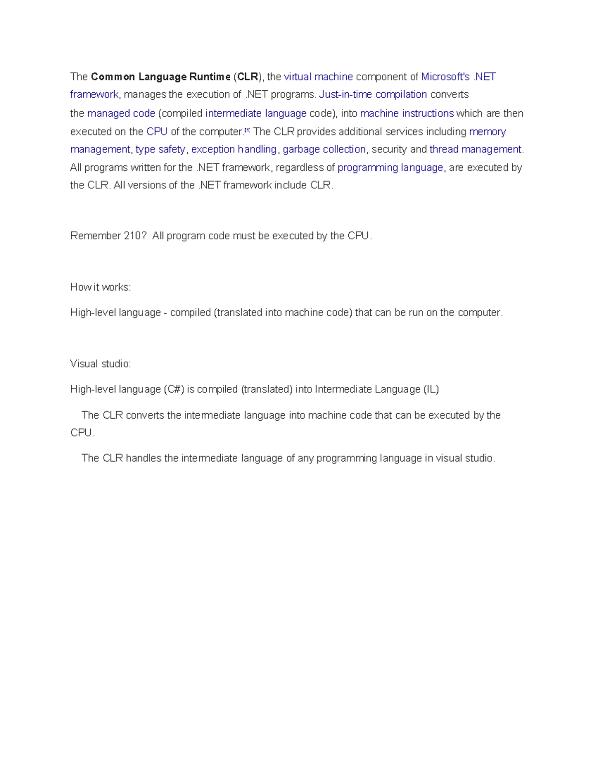 Understanding the CLR in .NET Framework (CS 210) - Studocu