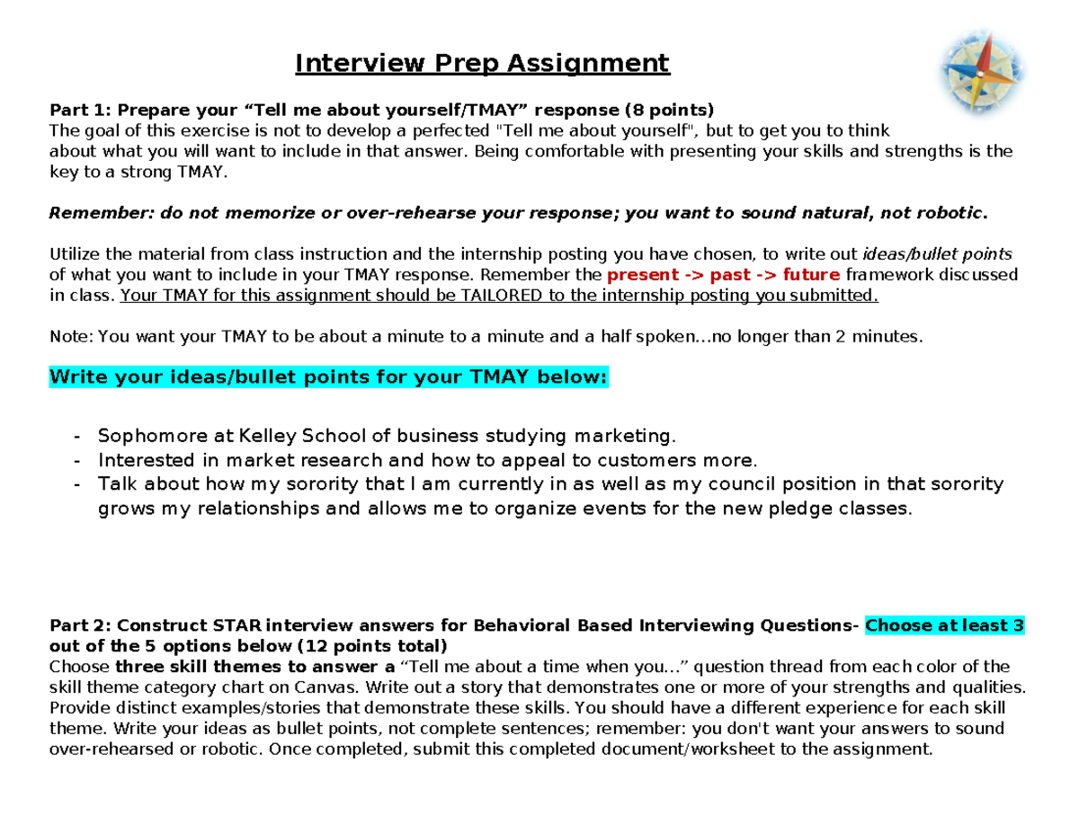 Interview Prep Worksheet - Interview Prep Assignment Part 1: Prepare ...