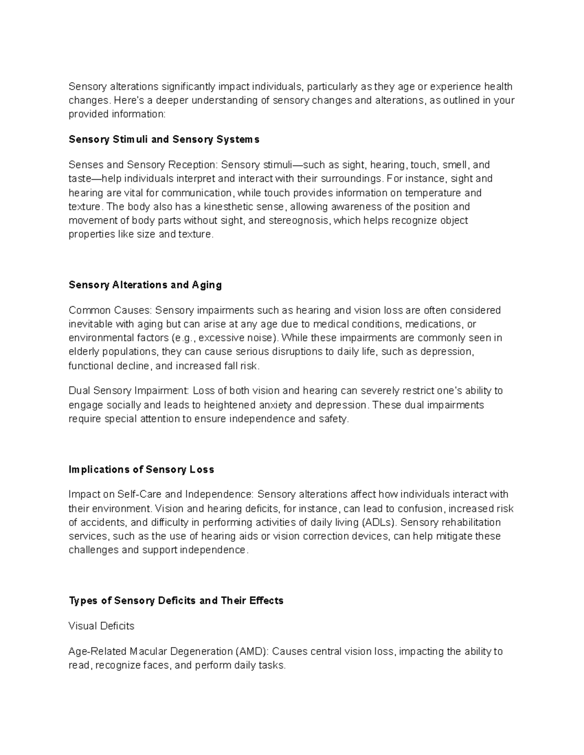 Sensory Alterations and Their Impact on Aging: A Comprehensive Overview ...