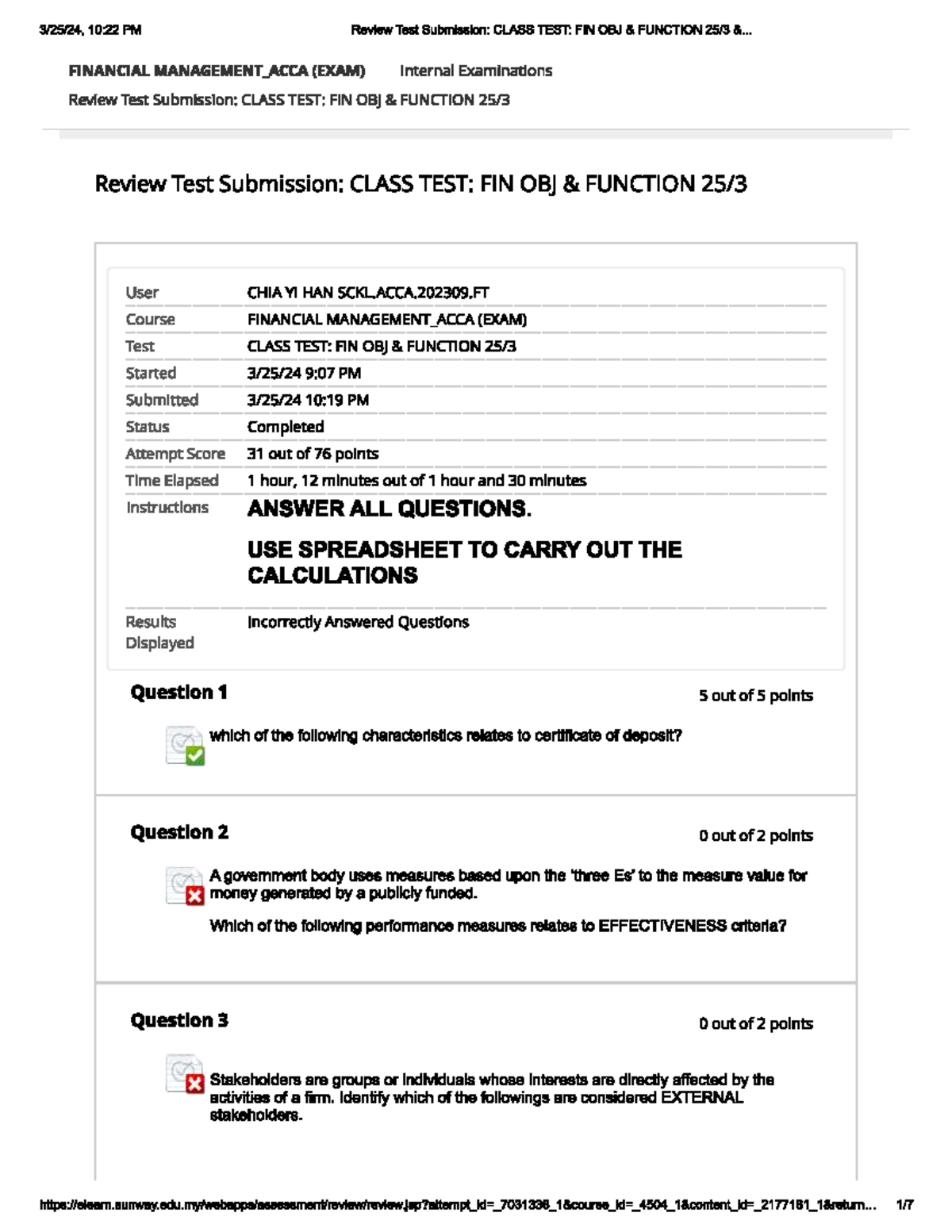 Progress test 1 FM - 10:22 PM Review Test Submission: CLASS TEST: FIN ...