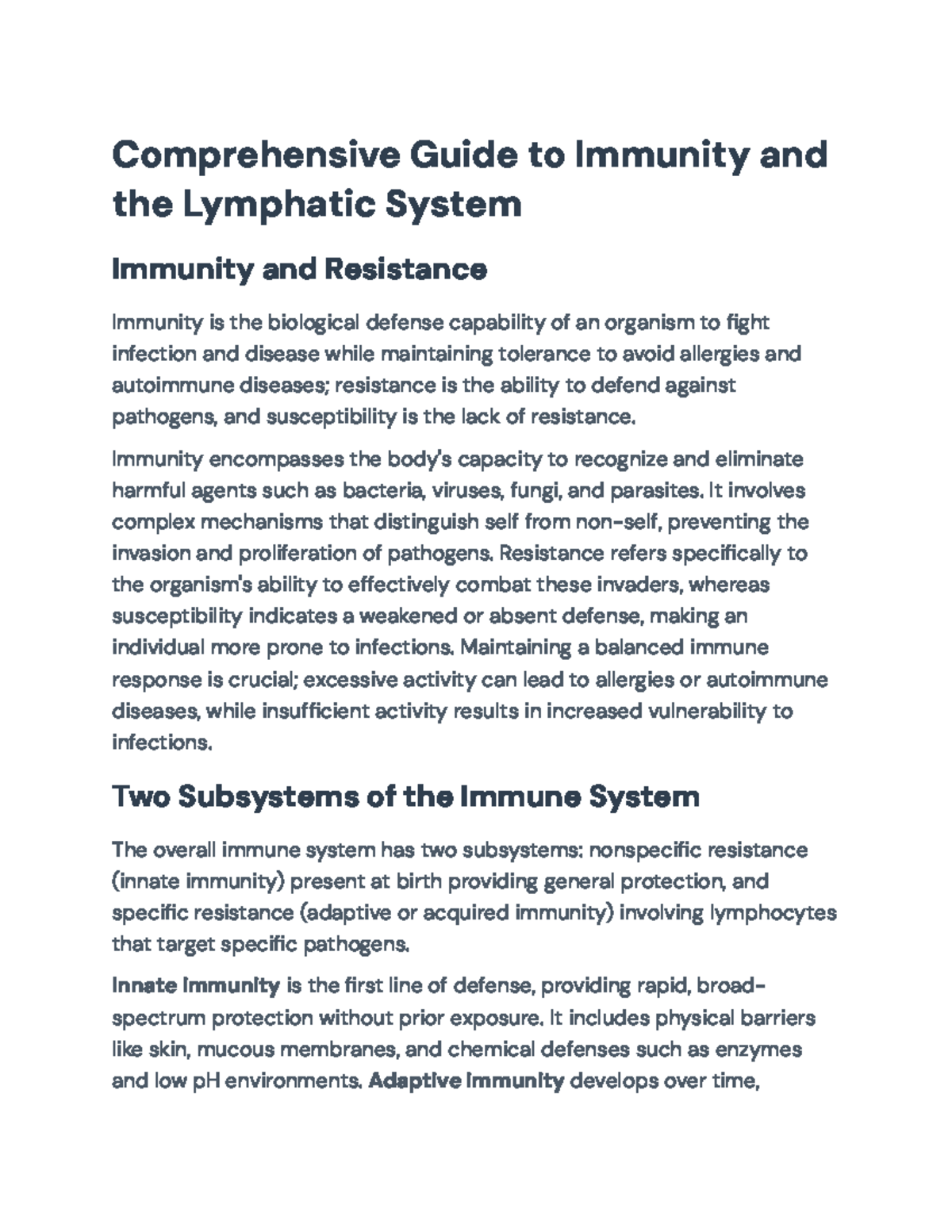 Comprehensive Overview of Immunity & Lymphatic System Functions - Studocu