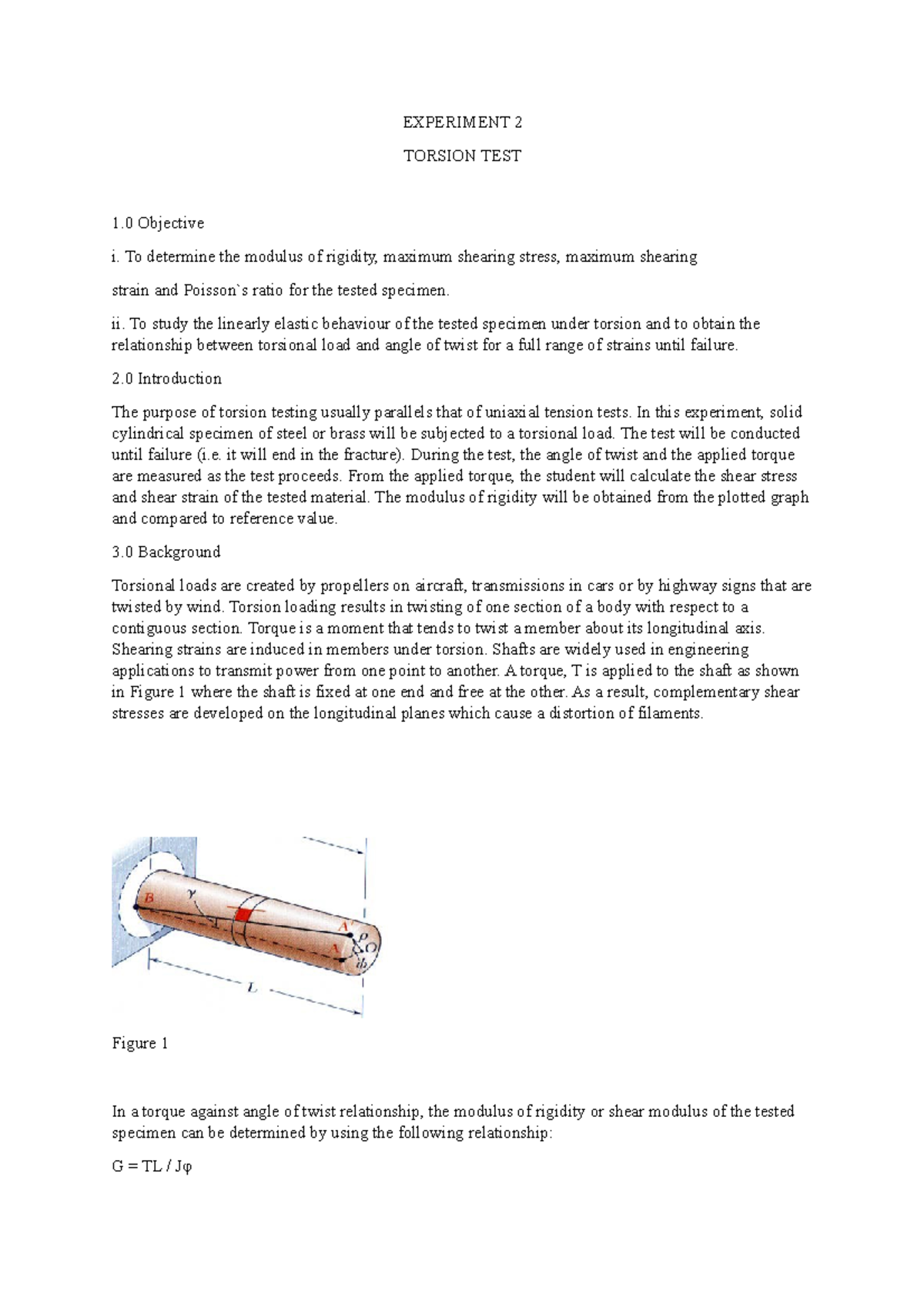 Torsion Test Experiment 2: Analysis of Modulus of Rigidity & Shear ...