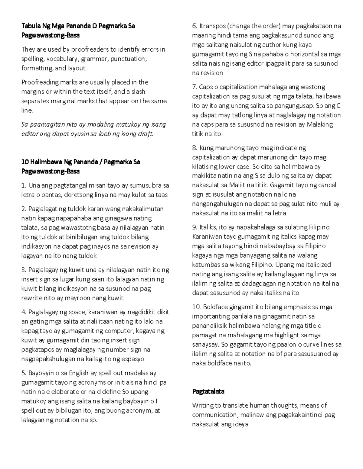 Pananda o Pagmarka sa Pagwawastong-Basa: Gabay at Halimbawa - Studocu