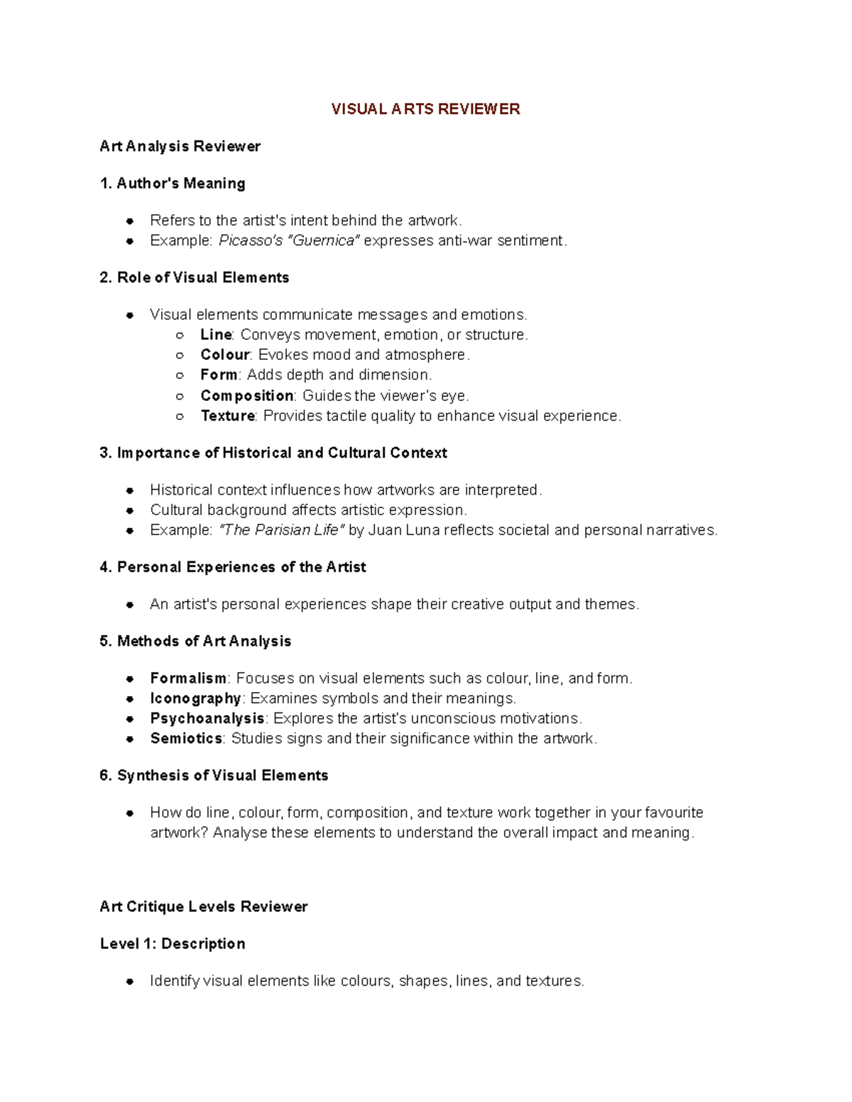 Visual-ARTS- Reviewer - VISUAL ARTS REVIEWER Art Analysis Reviewer ...