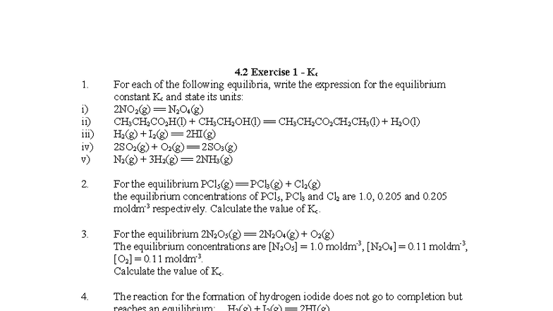 Equilibrium Constant Calculations for Chemical Reactions (Chem 101 ...