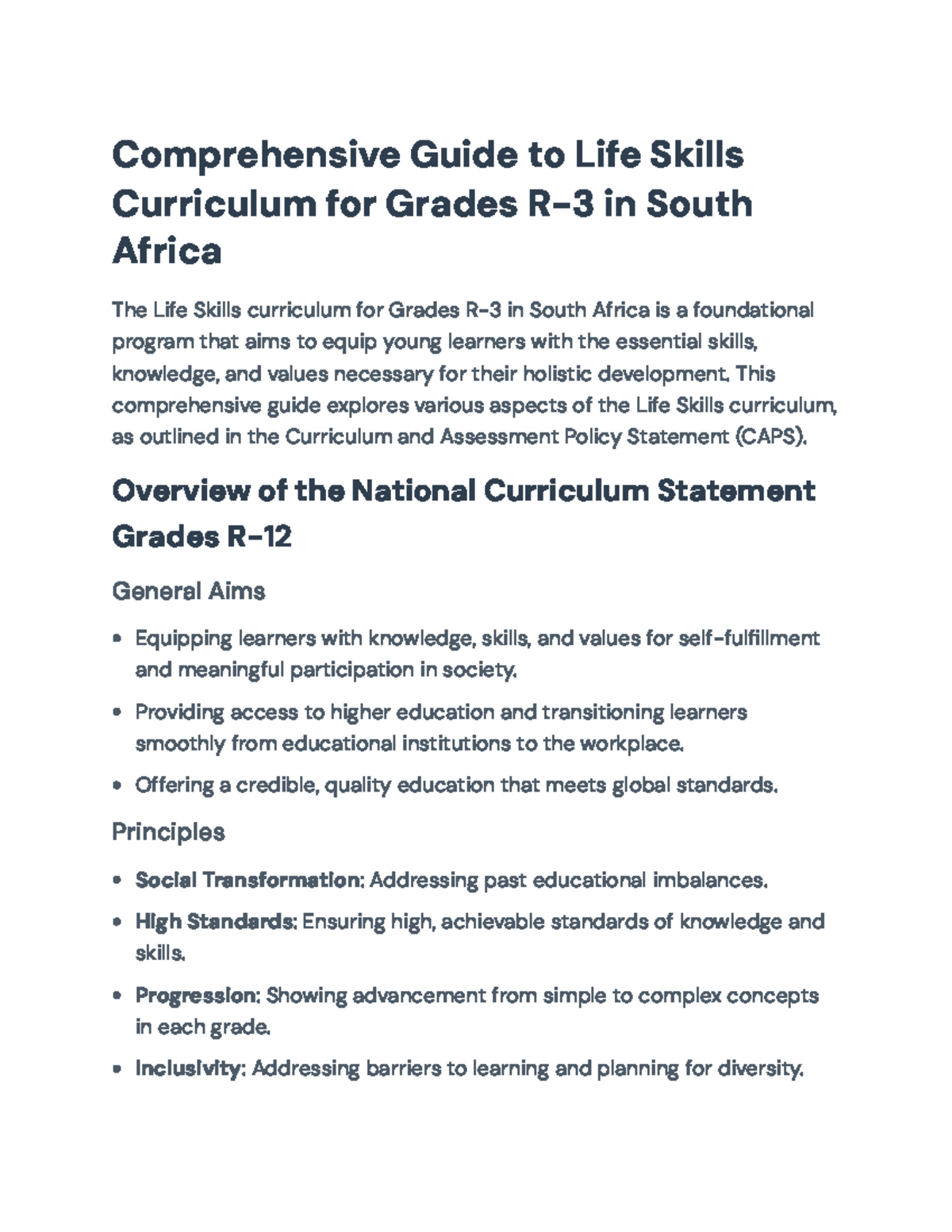 Comprehensive Guide to Life Skills Curriculum for Grades R-3 in SA ...