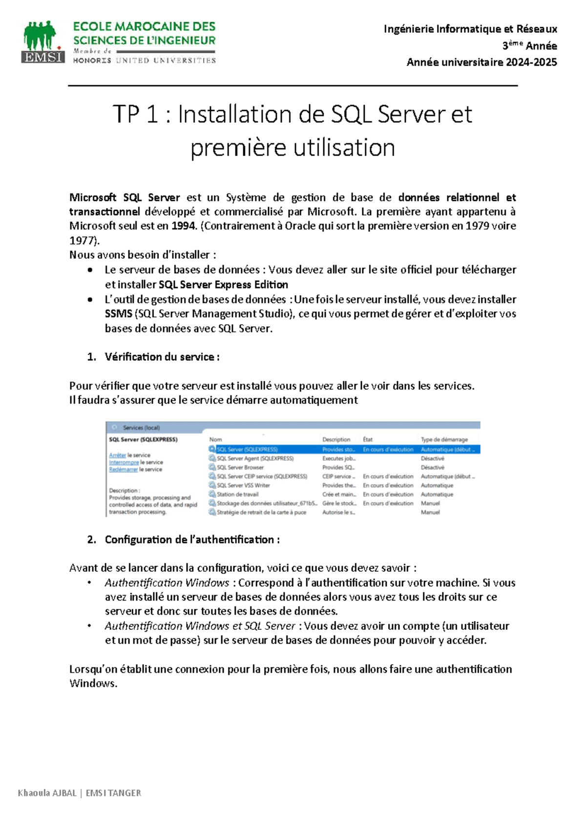 TP1 SQL Server 2025: Installation et Configuration de Base de Données - Studocu