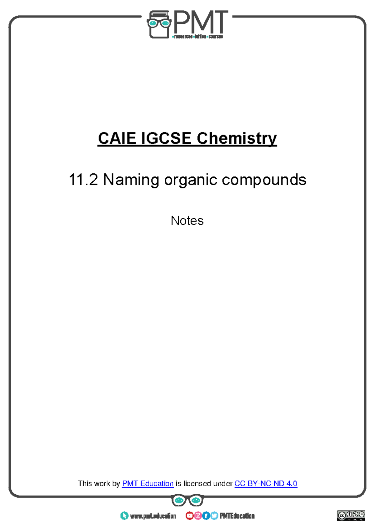 CAIE IGCSE Chemistry 11.2 Organic Compounds Naming Notes - Studocu